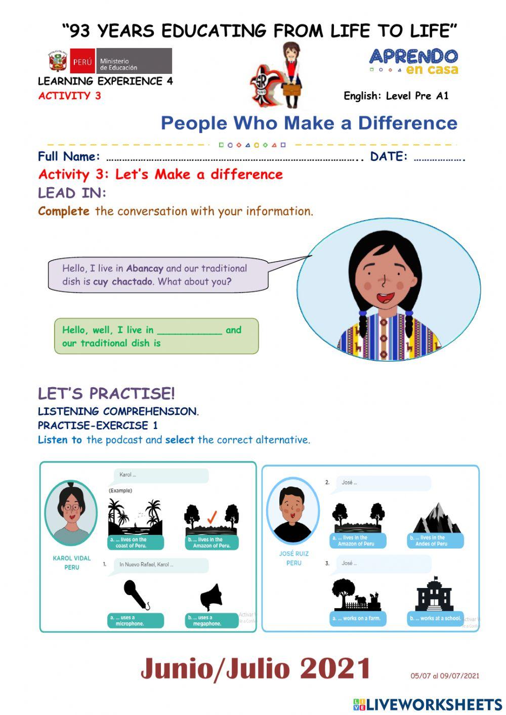 People Who Make a Difference online pdf worksheet | Live Worksheets