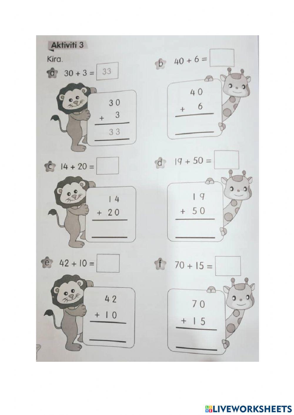 Matematik tambah tahun 1 worksheet | Live Worksheets