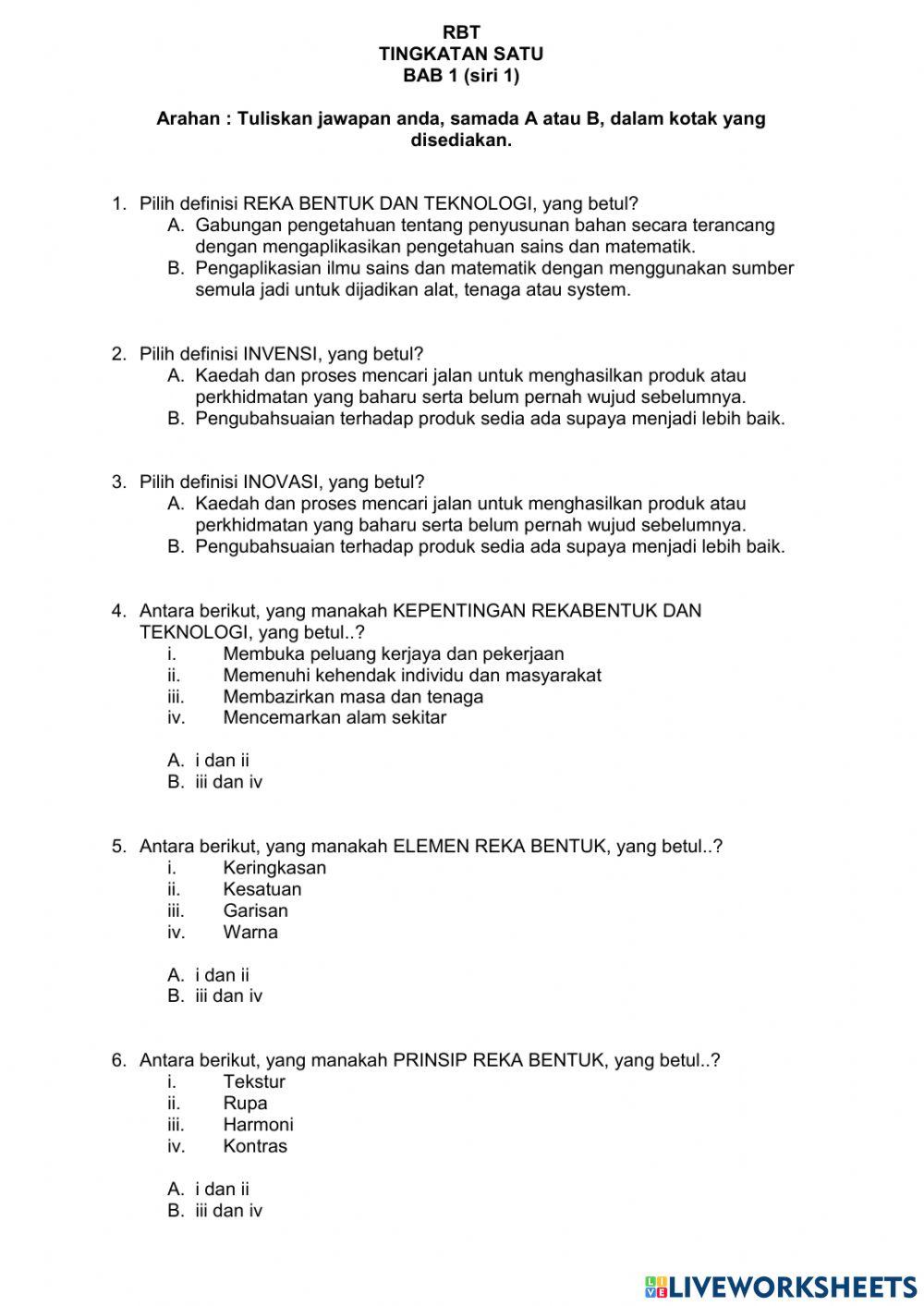 Latihan rbt tin… | Free Interactive Worksheets | 1140328