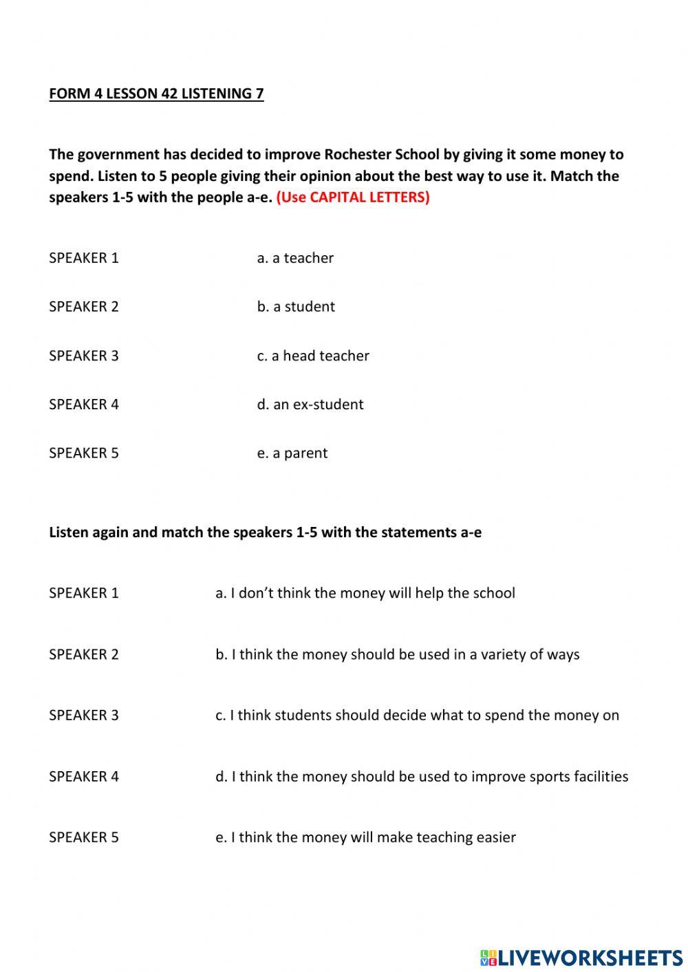 FORM 4 LESSON 42 LISTENING P55 online exercise for | Live Worksheets