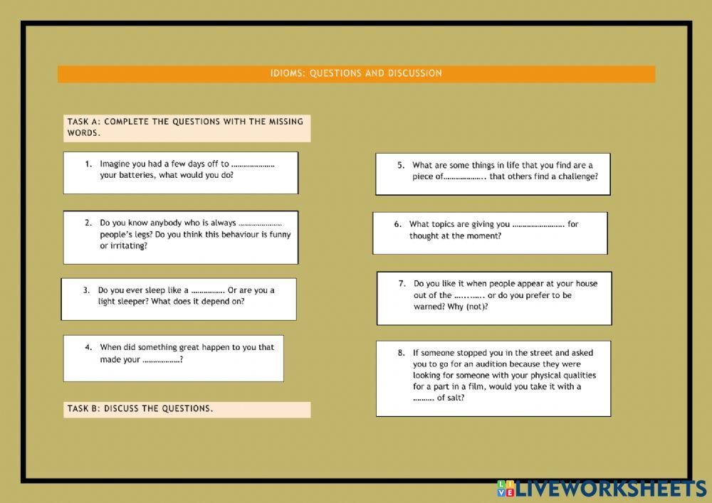 Idioms2 worksheet | Live Worksheets