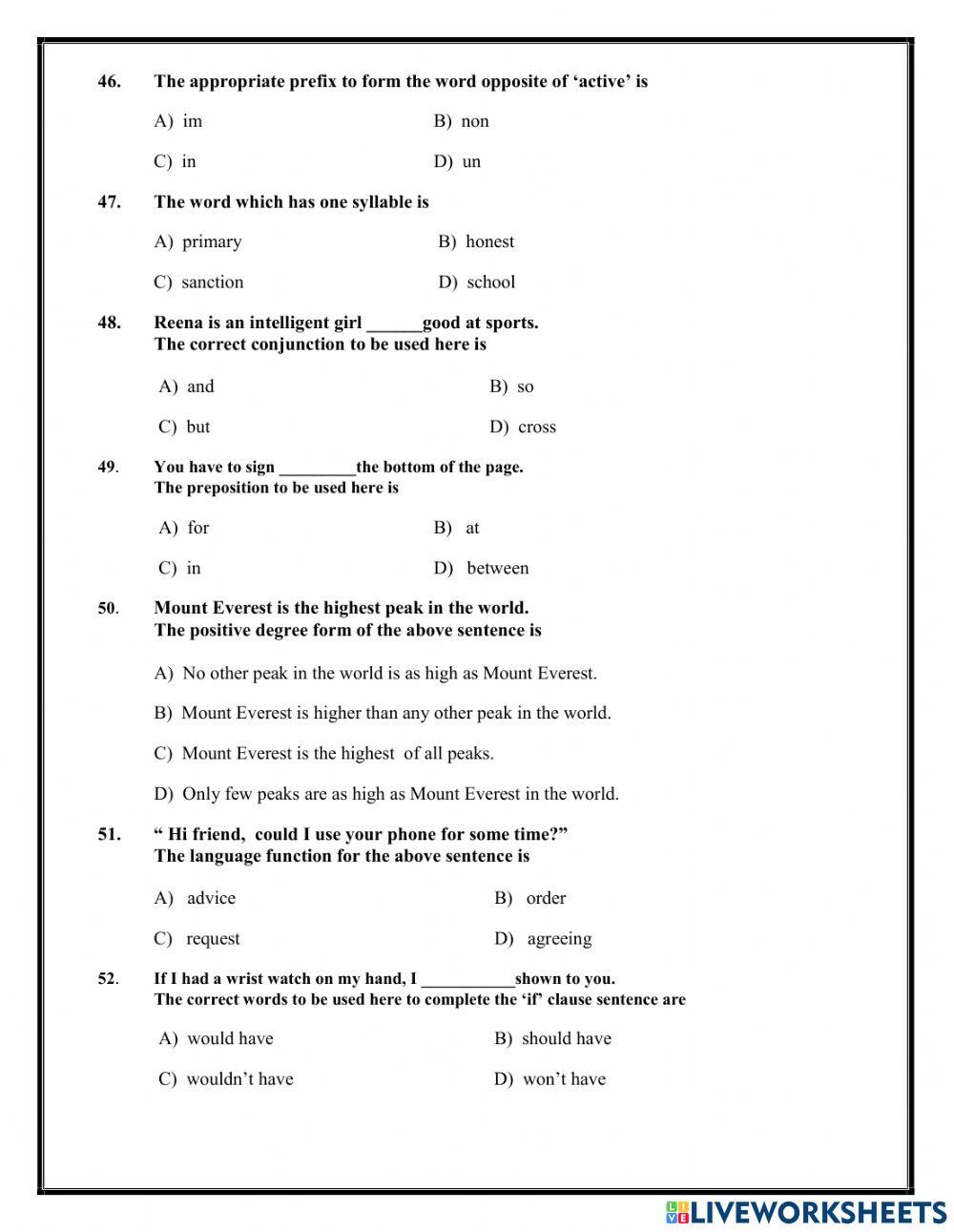 Vision SSLC 2021 interactive worksheet | Live Worksheets