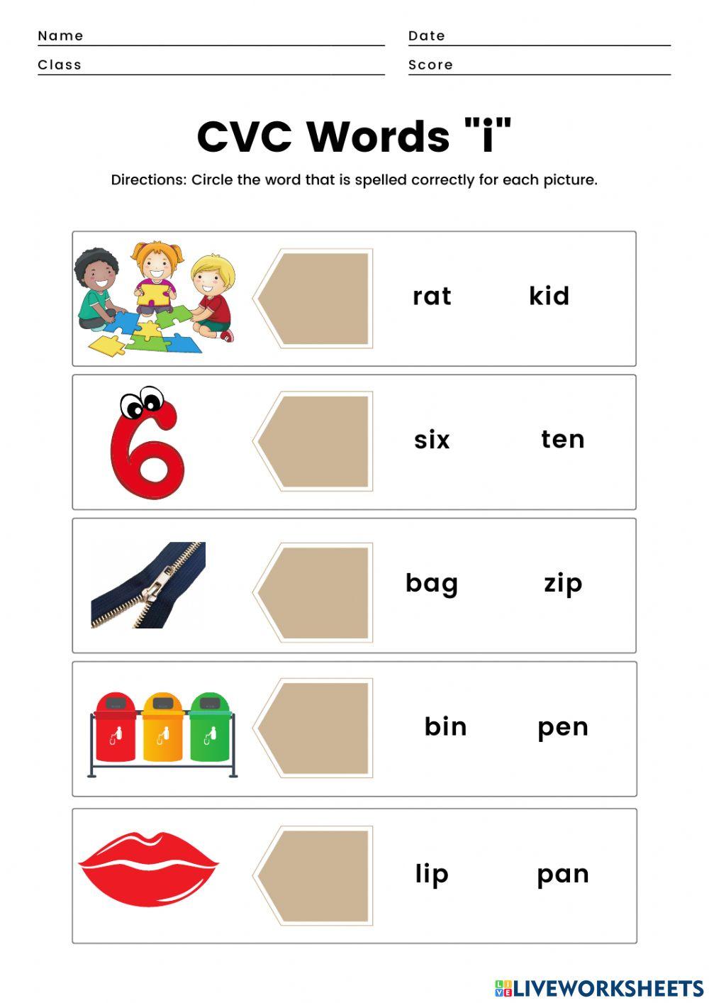 Cvc words i 1140524 | Wafiyzara | Live Worksheets