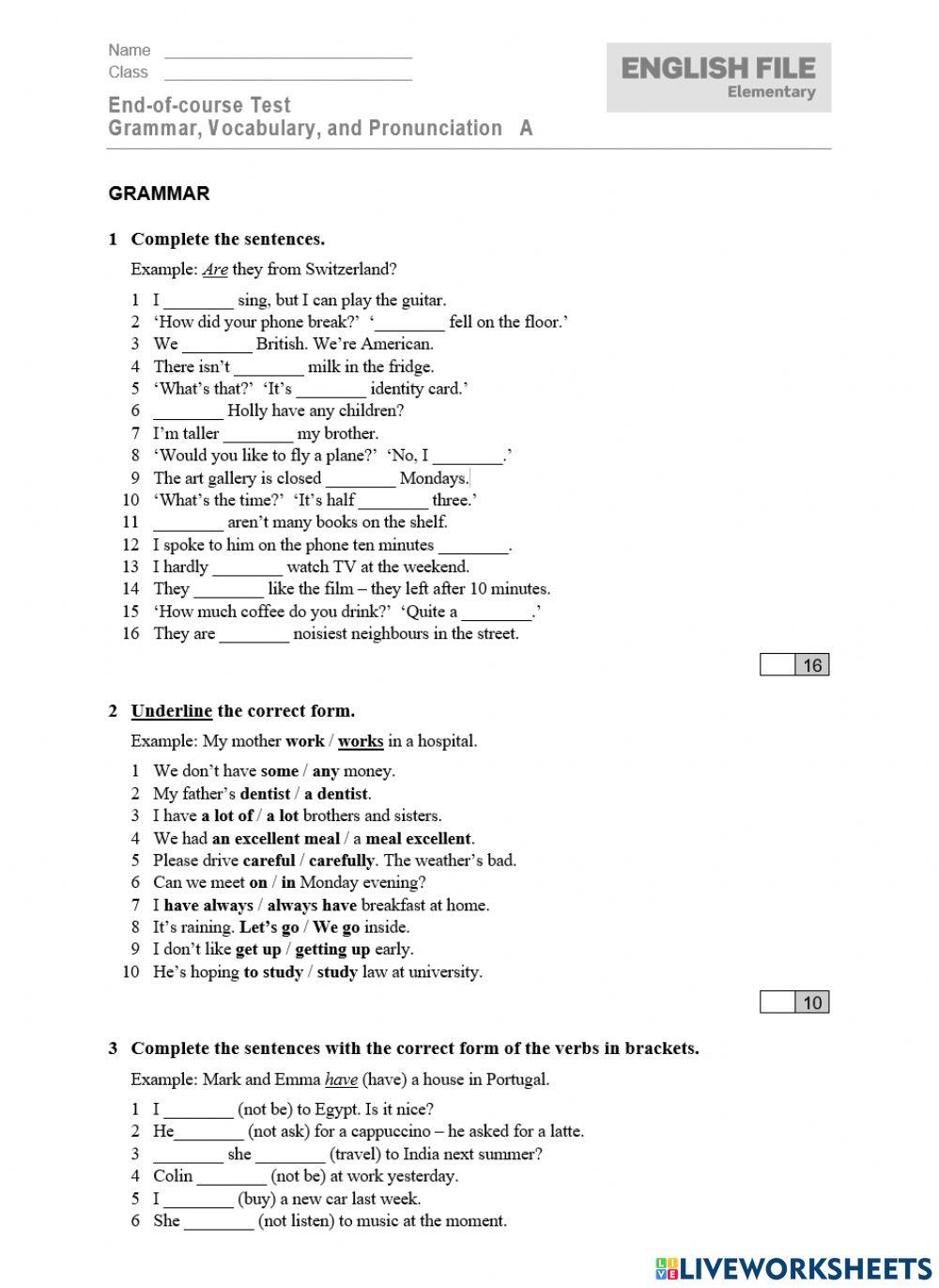 End-of-course Test worksheet | Live Worksheets