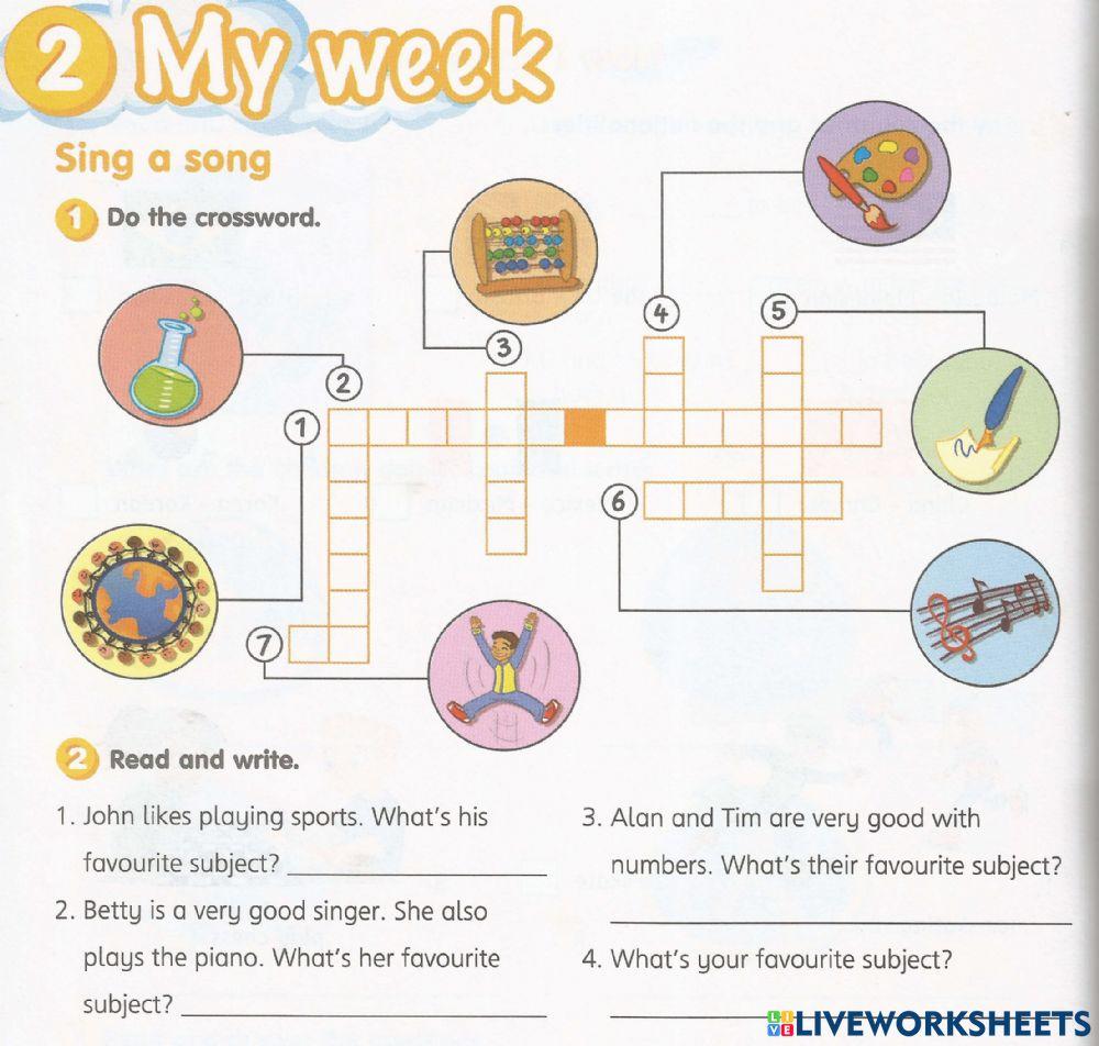 YEAR 4, My week interactive worksheet | Live Worksheets