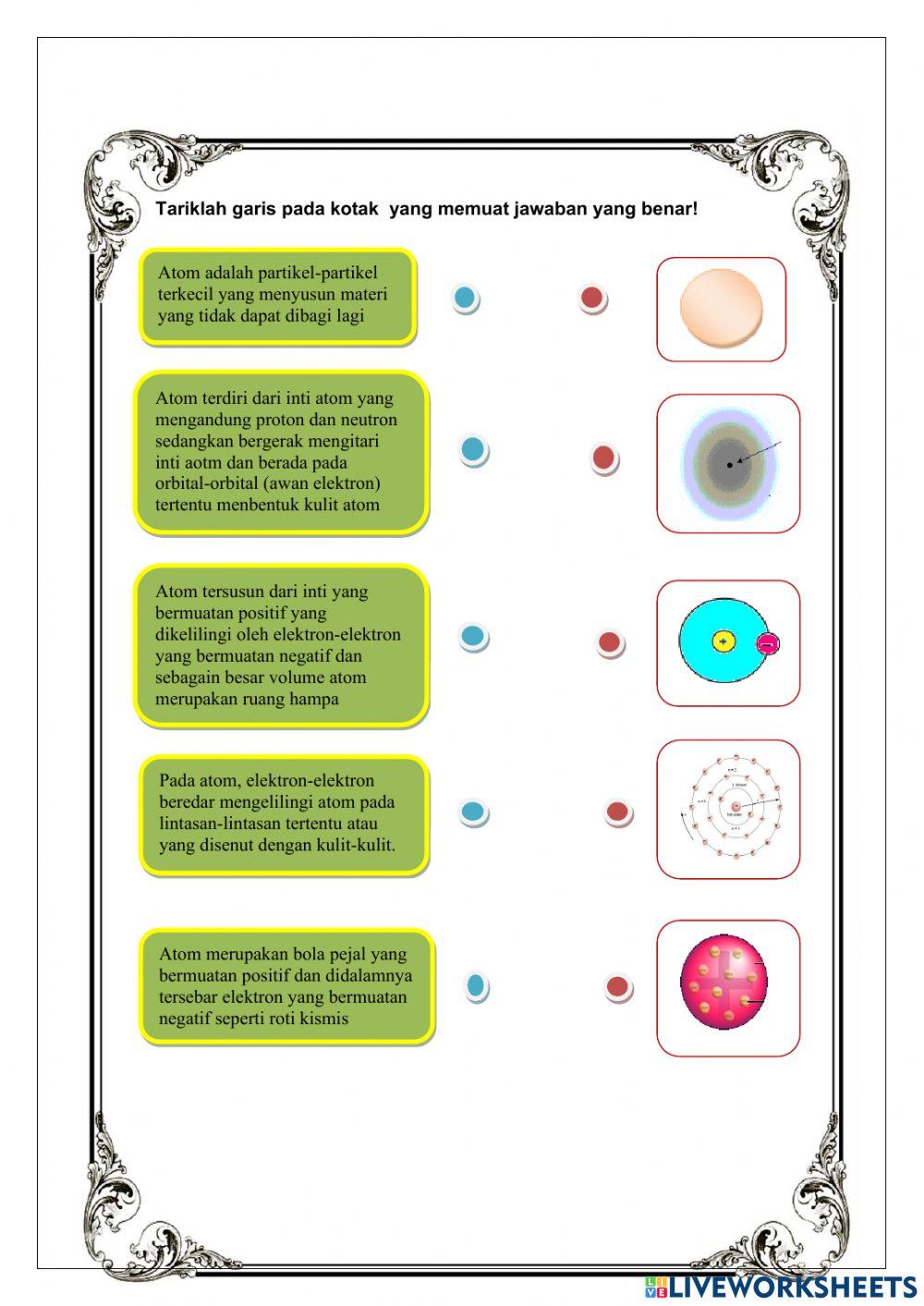 PERKEMBANGAN TEORI DAN MODEL ATOM worksheet | Live Worksheets