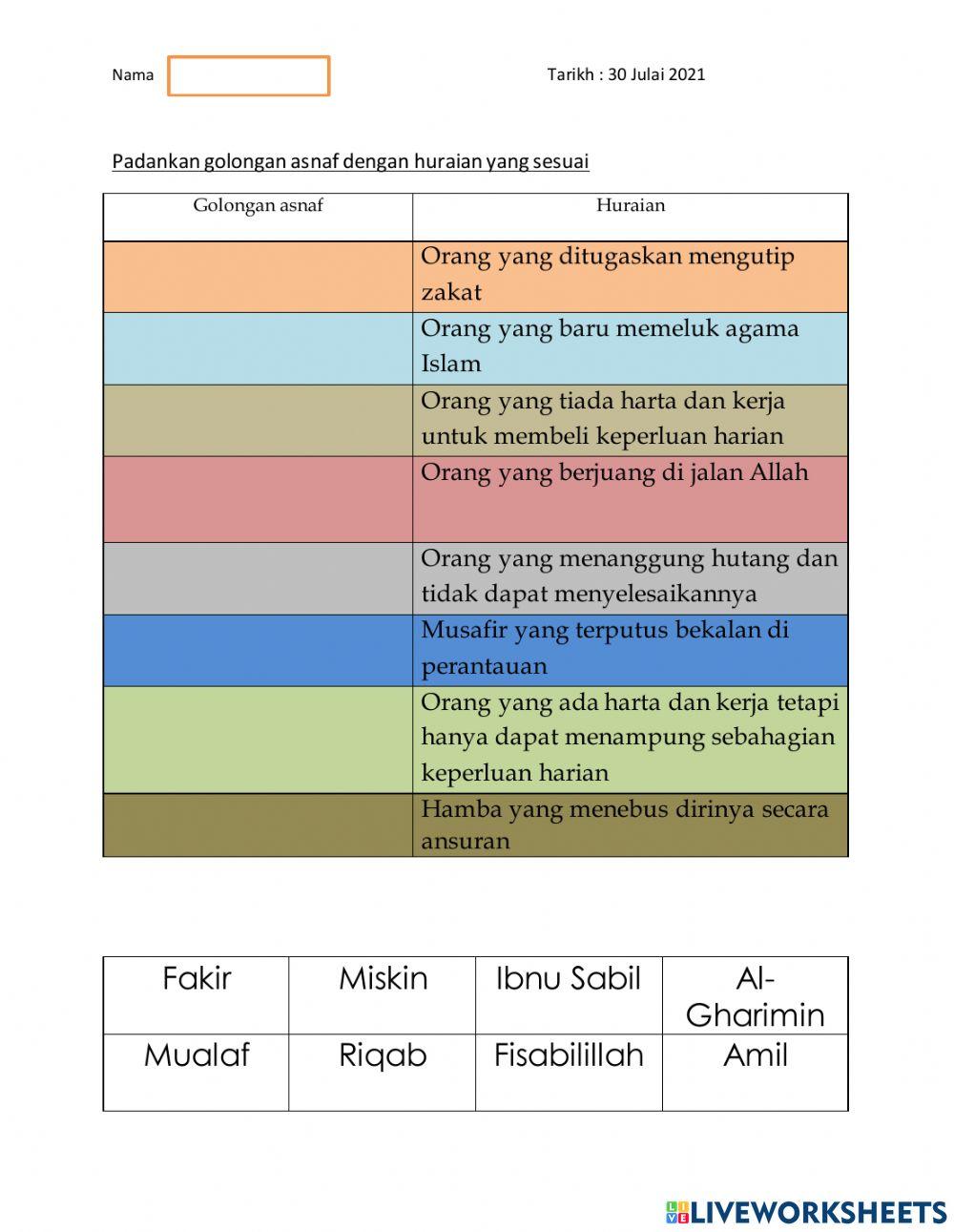 Zakat online worksheet for T1 | Live Worksheets