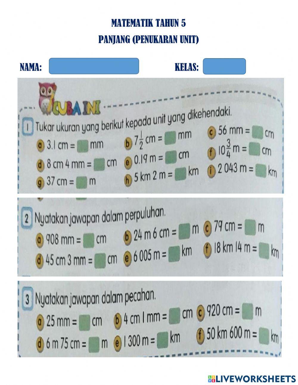 Panjang online pdf worksheet | Live Worksheets
