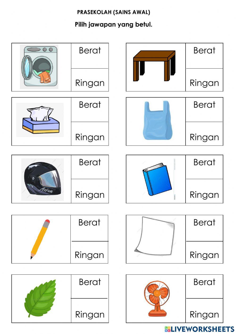 Berat dan ringan | Free Interactive Worksheets | 1212239