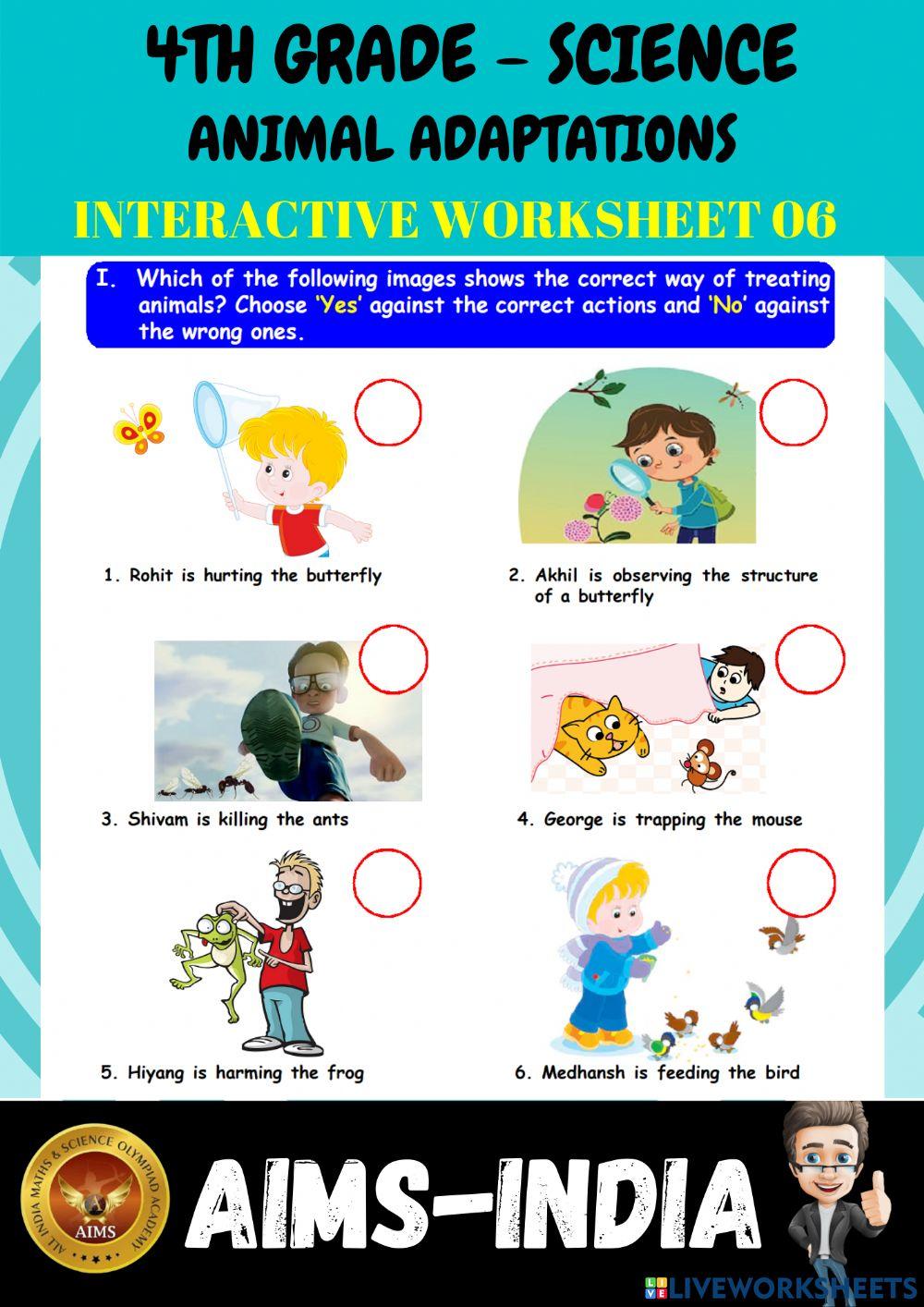 4th-science-ps06-animal adaptations worksheet | Live Worksheets