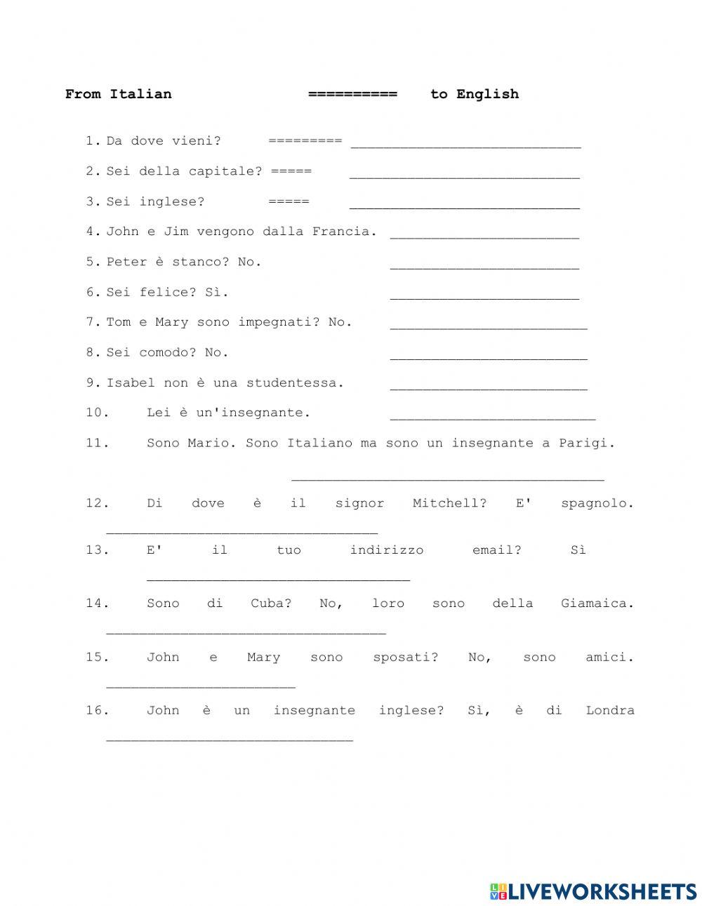 Italian - Engli… | Free Interactive Worksheets | 1213041