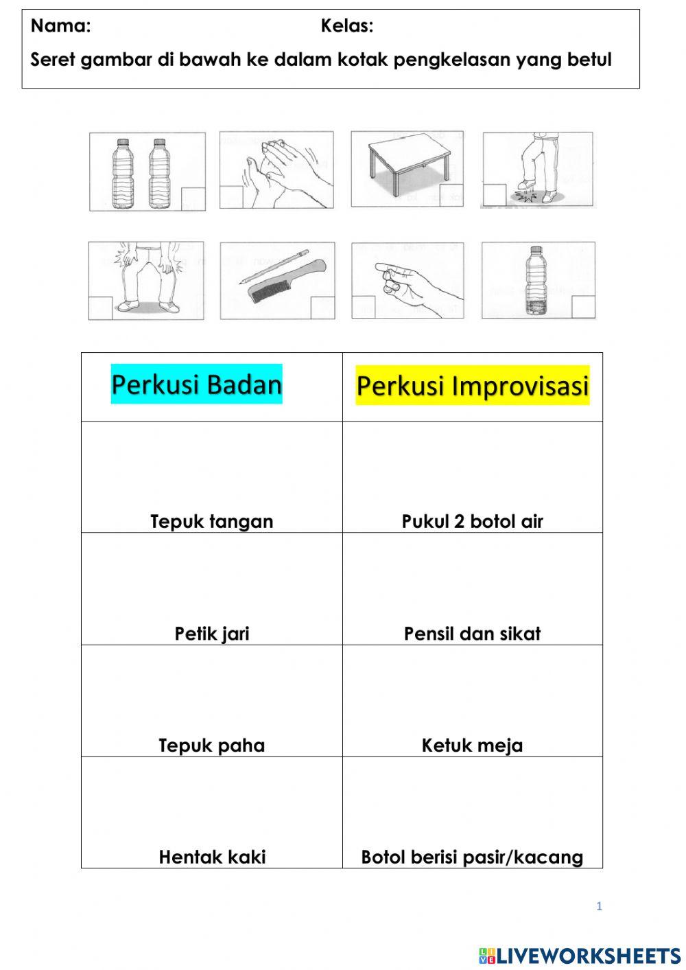 Perkusi Improvisasi & Perkusi Badan worksheet | Live Worksheets