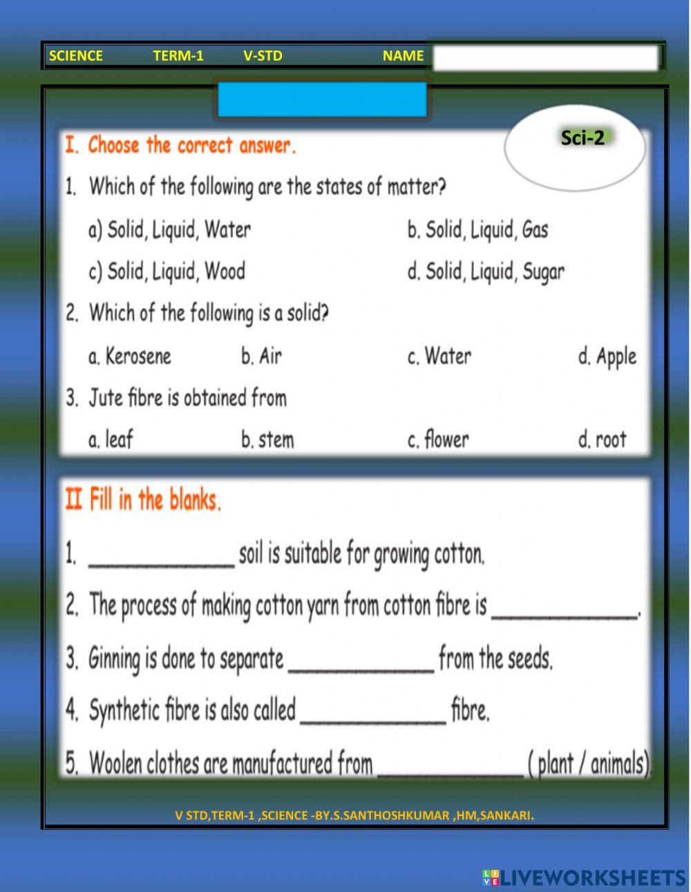 V science-2 | Free Interactive Worksheets | 1213483