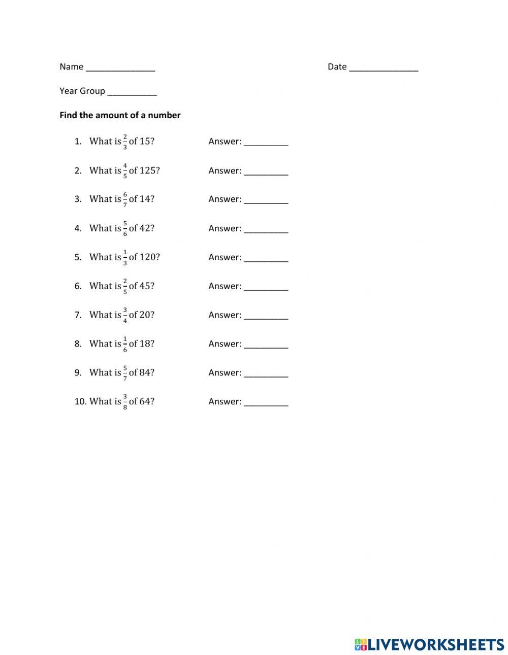 Fraction Of An Amount Any Fraction Worksheet Live Worksheets fraction-of-an-amount-any-fraction-worksheet-live-worksheets