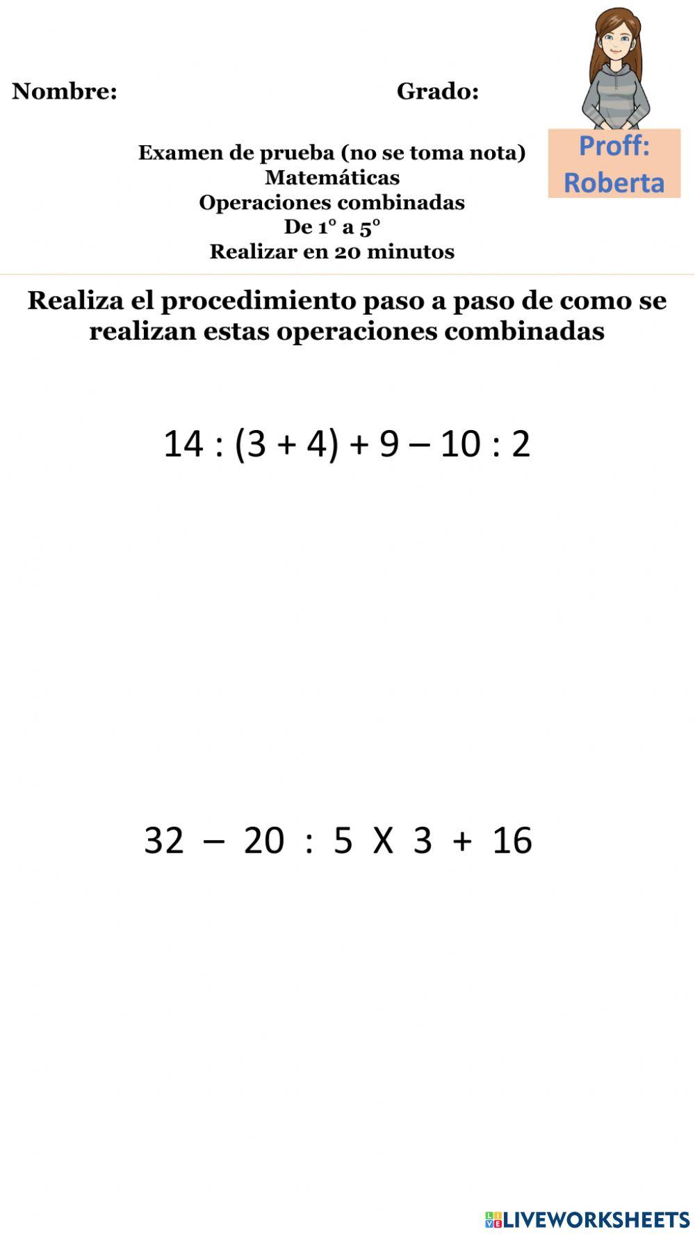 Operaciones combinadas online exercise for 1° a 5° | Live Worksheets