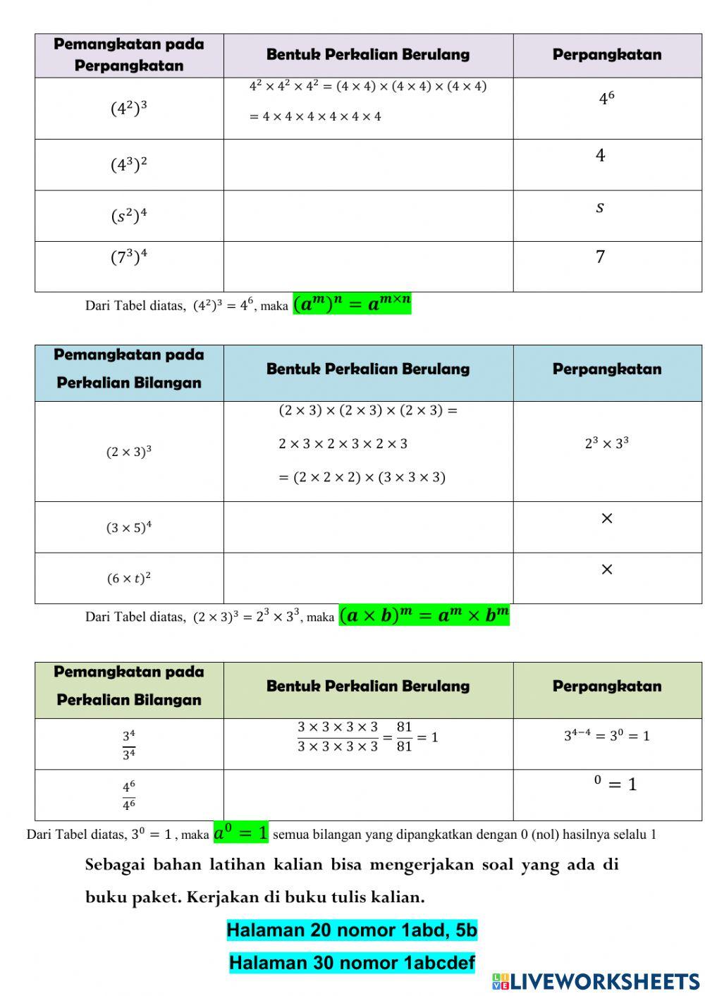 LKPD Bilangan Pangkat interactive worksheet | Live Worksheets