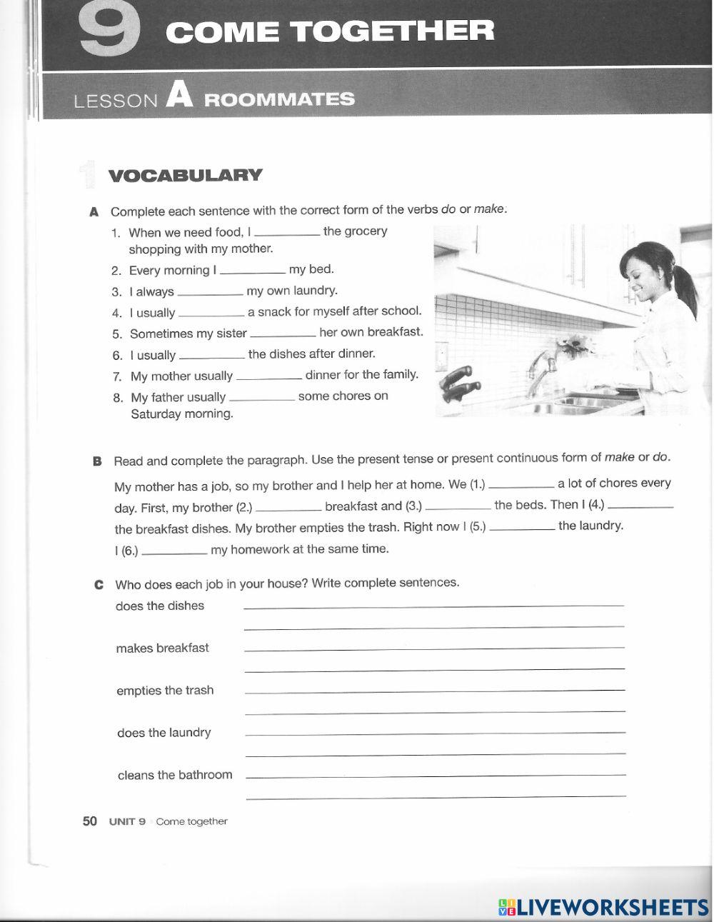 Unit 9 Lesson A. Roommates online exercise for | Live Worksheets