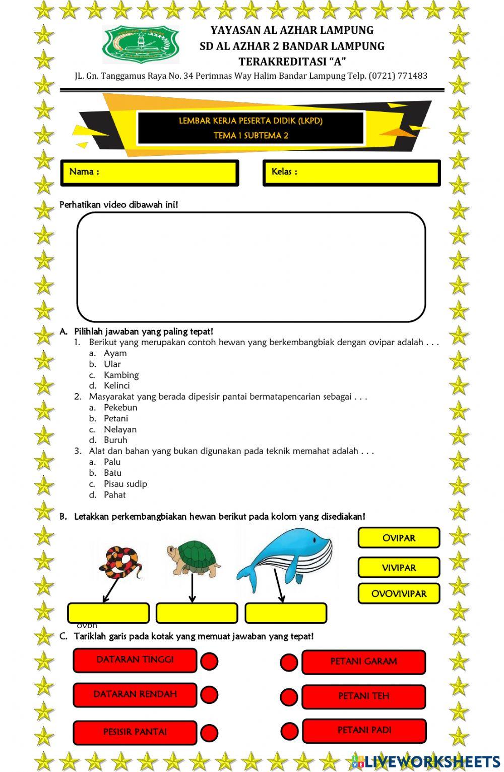 Kelas 6 - latihan 1 tema 1 subtema 2 worksheet | Live Worksheets