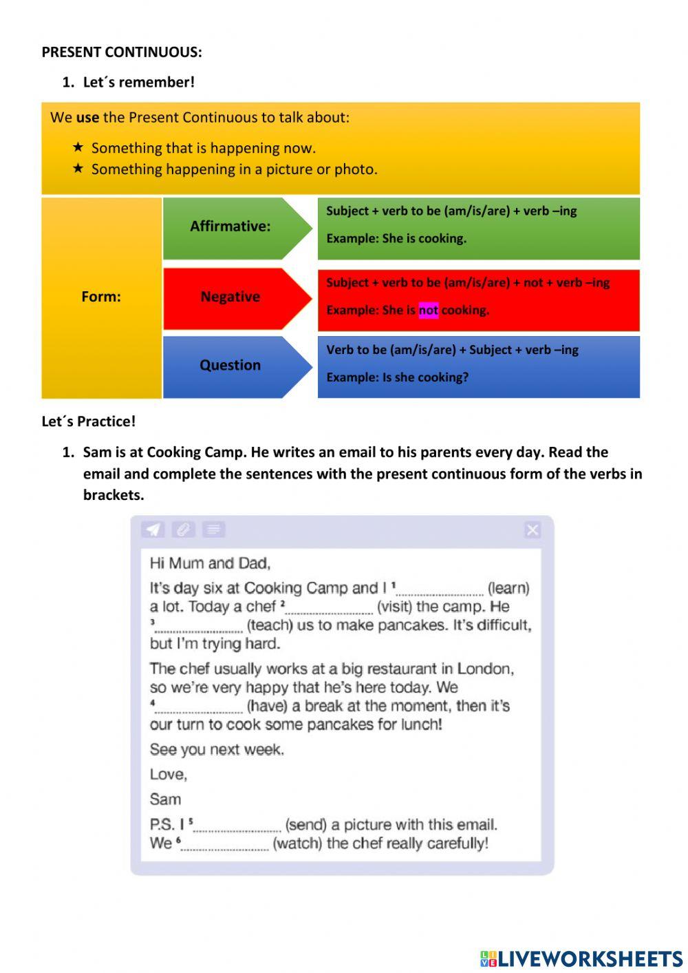 Present Continuous online exercise for 1st Year | Live Worksheets