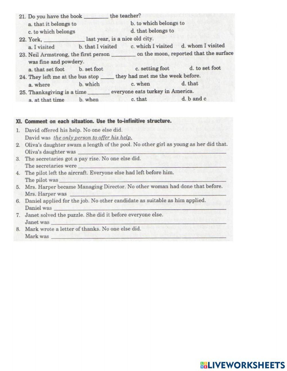 Relative clause 2 worksheet | Live Worksheets