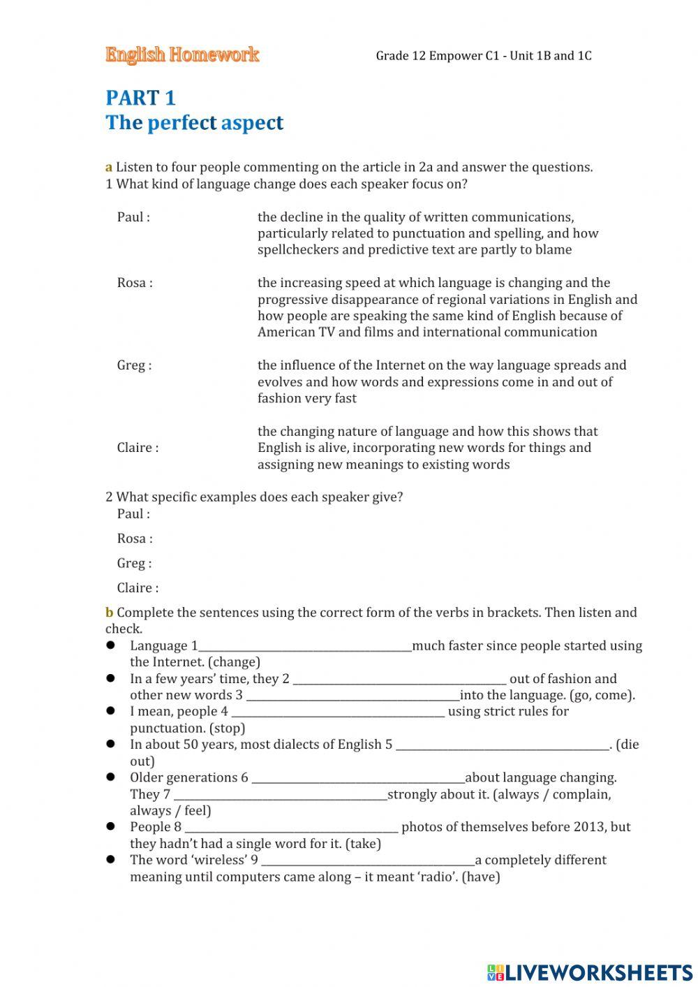 3586884 | English Homework-Empower C1-Unit 1B and 1C