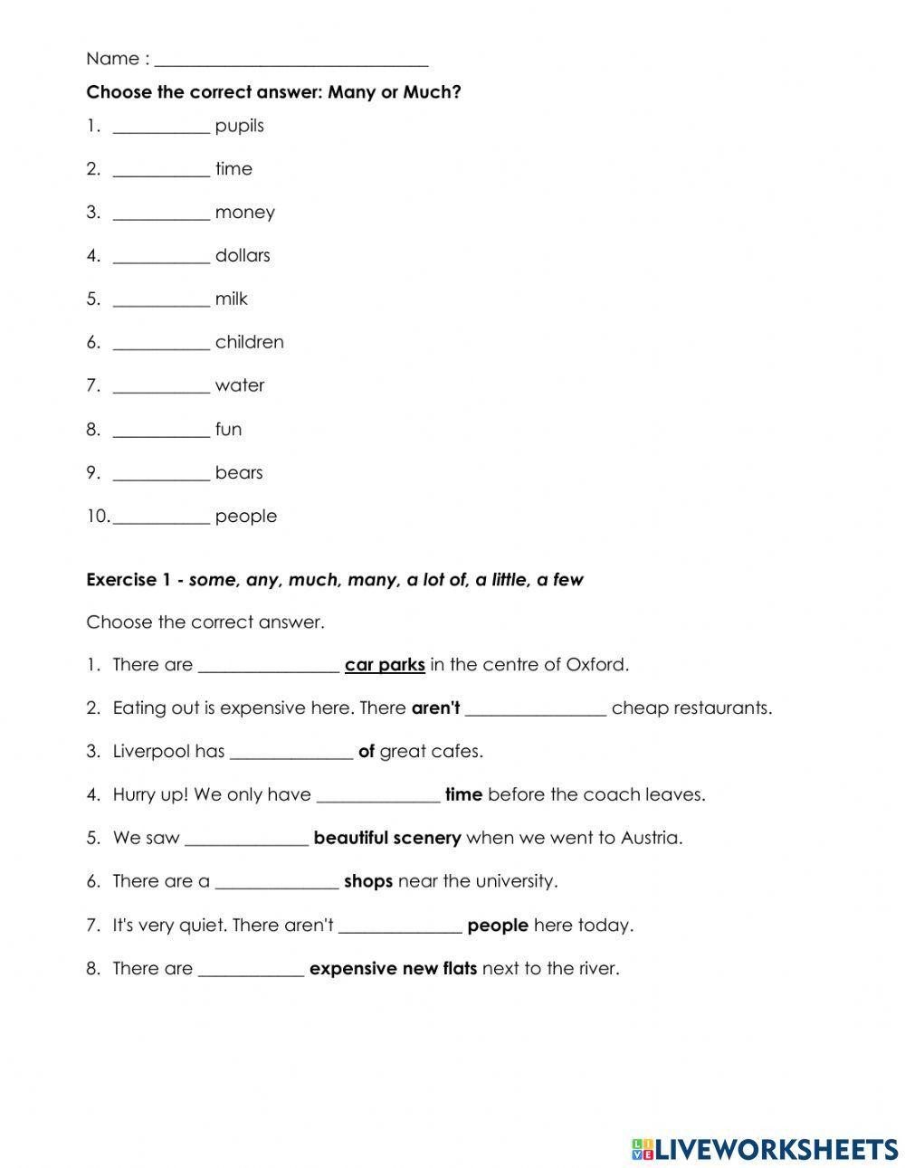 Some, any, much… | Free Interactive Worksheets | 1214115