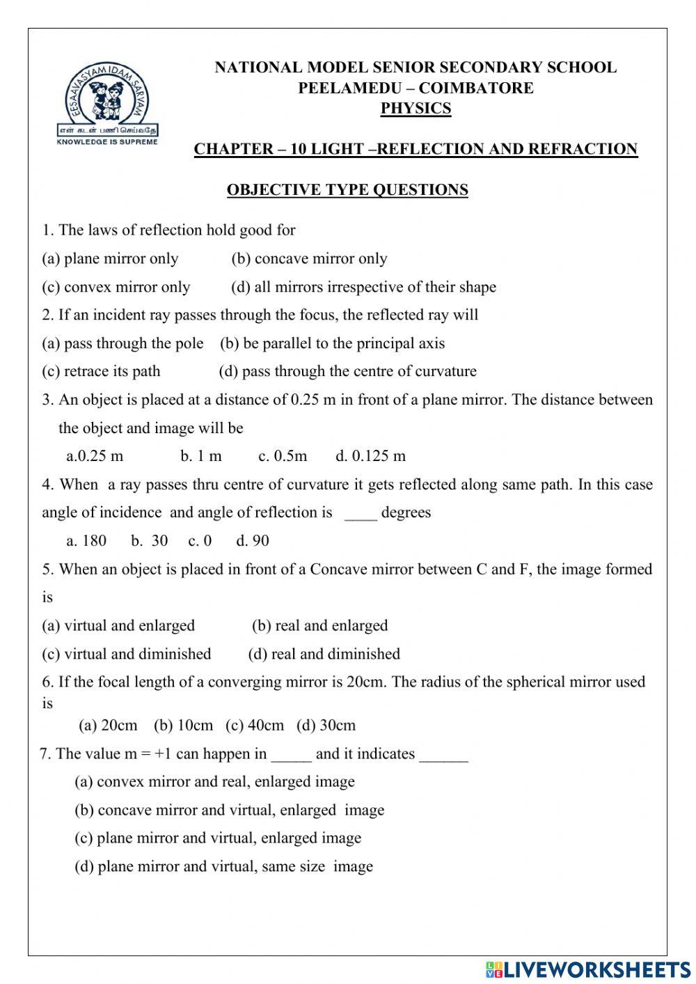 Mirror - types worksheet | Live Worksheets
