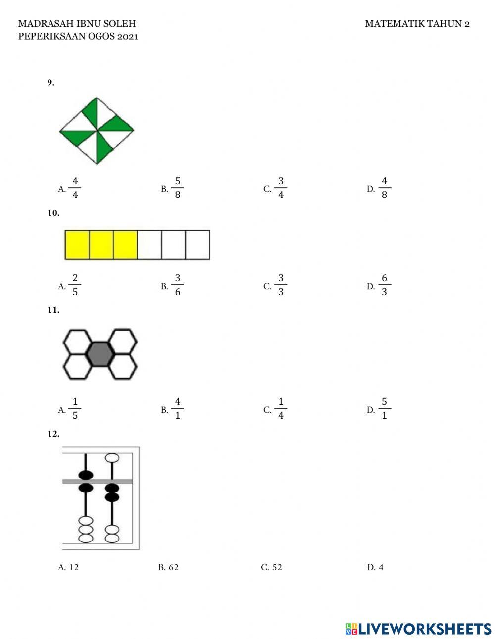 Matematik tahun 1 1214700 | RnaB99 | LiveWorksheets