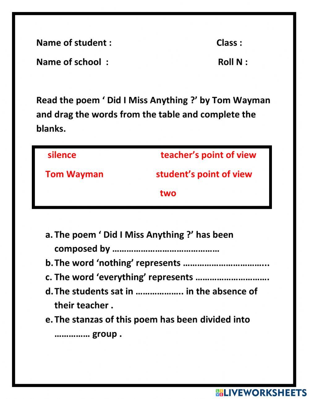 Drag the word and complete the sentence interactive worksheet | Live ...