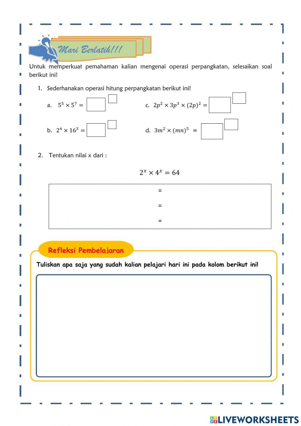 LKPD 2 Operasi Perpangkatan (Sifat Perkalian) online exercise for ...