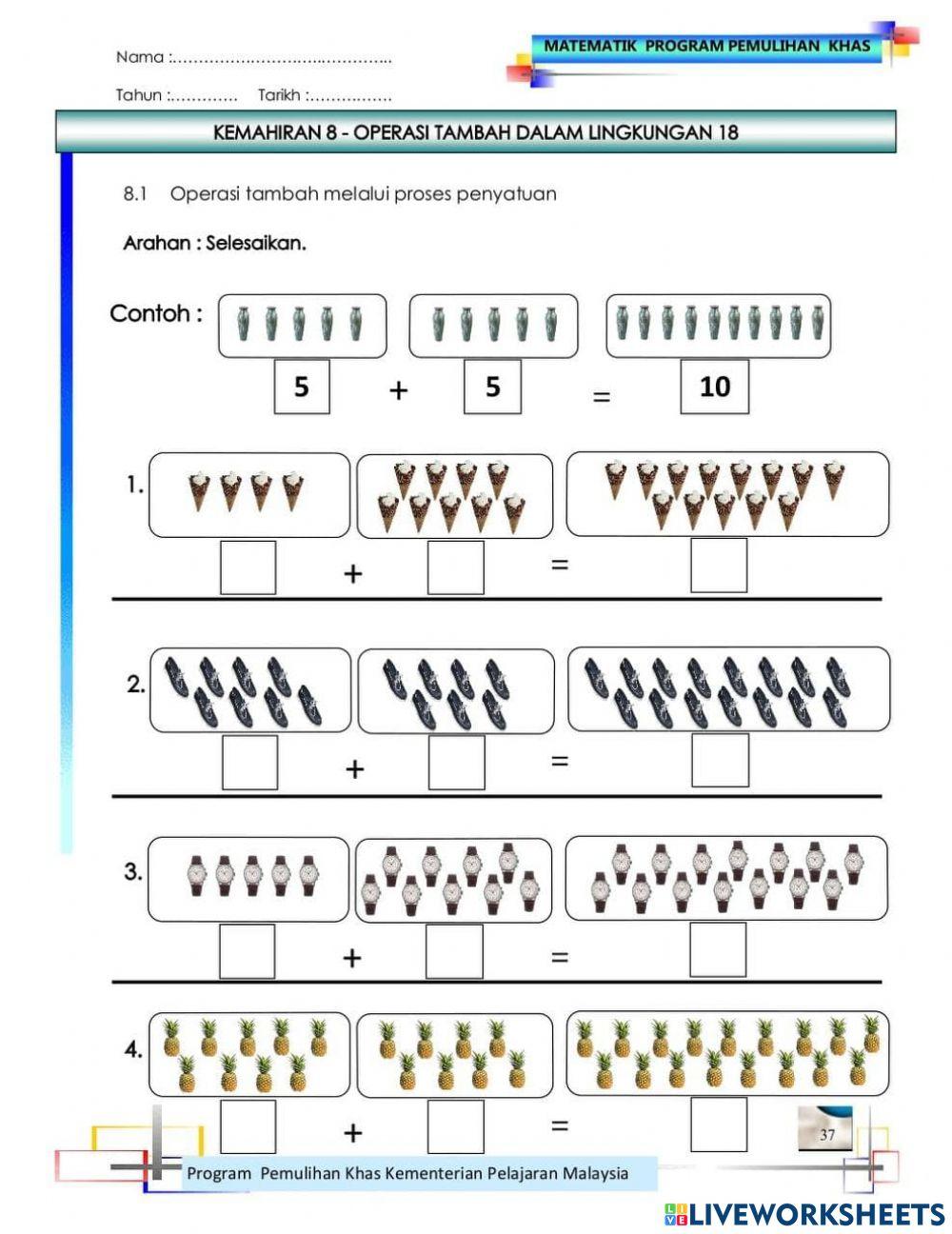 Matematik ppki tahun 2 interactive activity | Live Worksheets