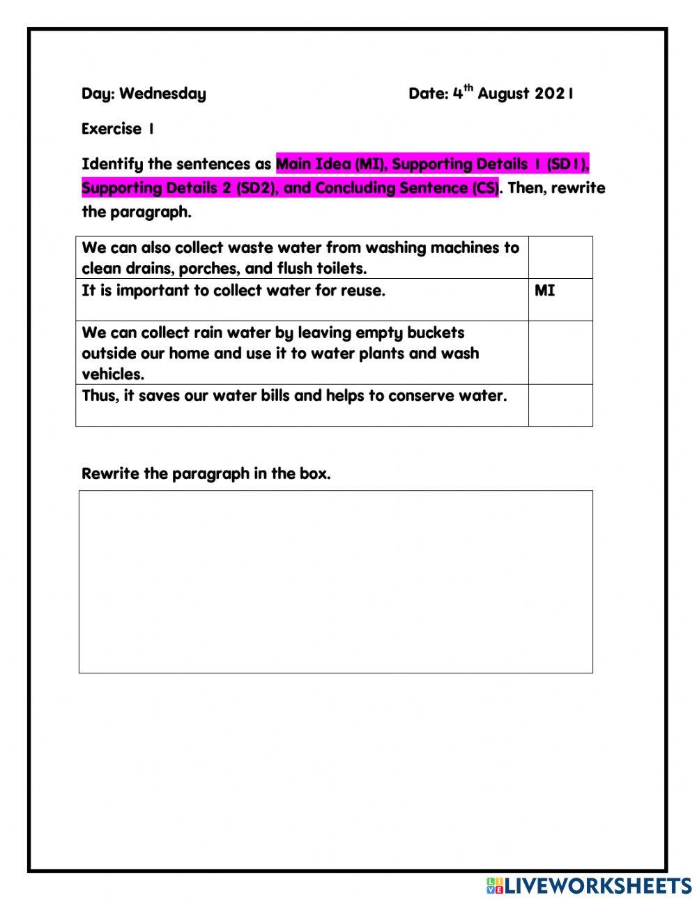 Concluding Sentences 1 worksheet | Live Worksheets
