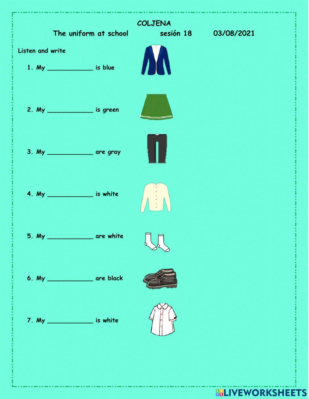 The uniform at … | Free Interactive Worksheets | 1201342