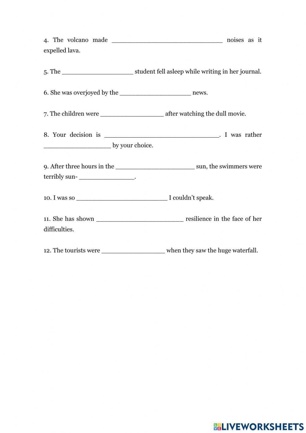 Participle Adjective 10th Grade 3252586 | Mrs. Julia Rios