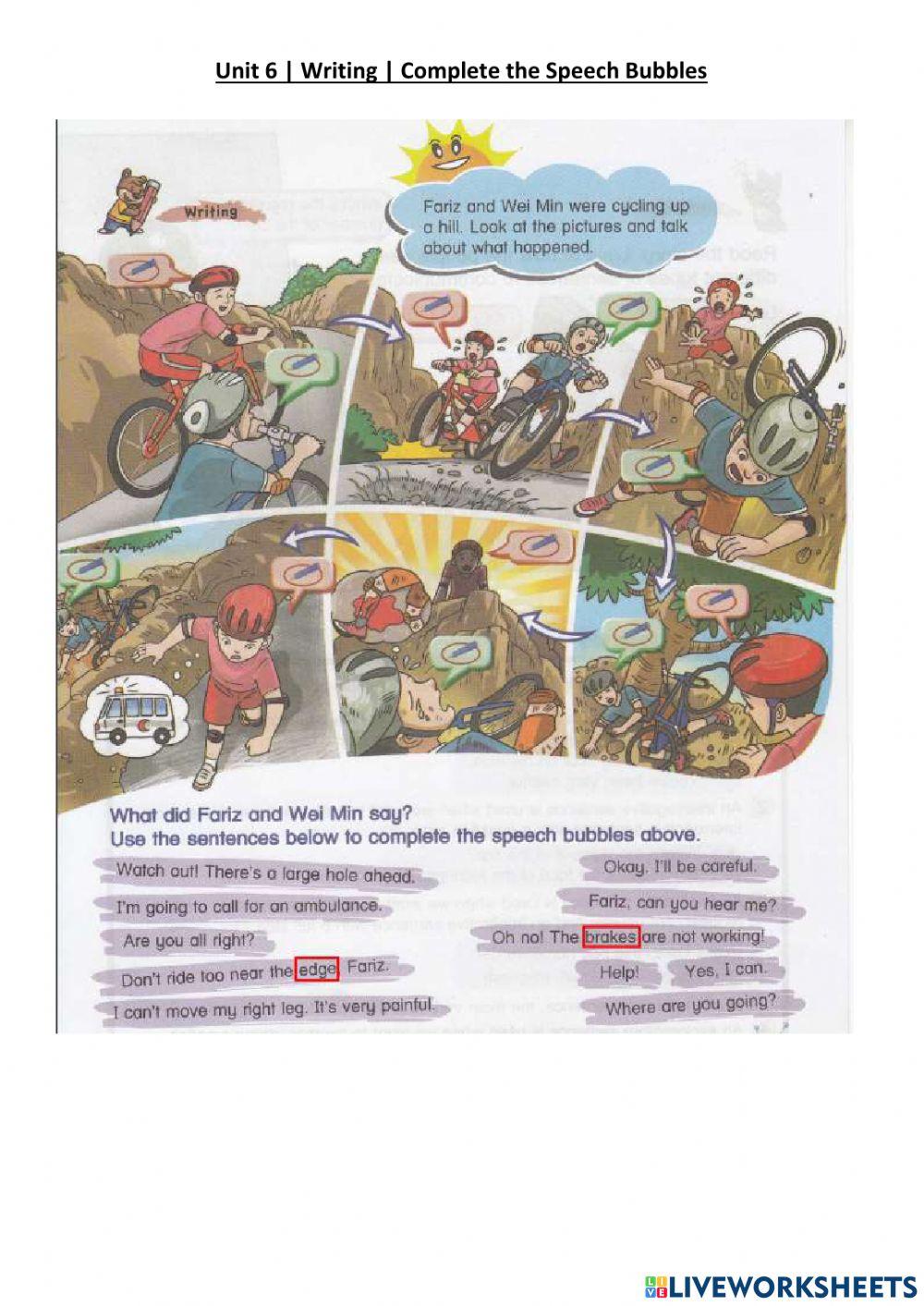 KSSR Year 6 Unit 6: Hello! 999 - Writing - Complete the Speech Bubbles online exercise for ...