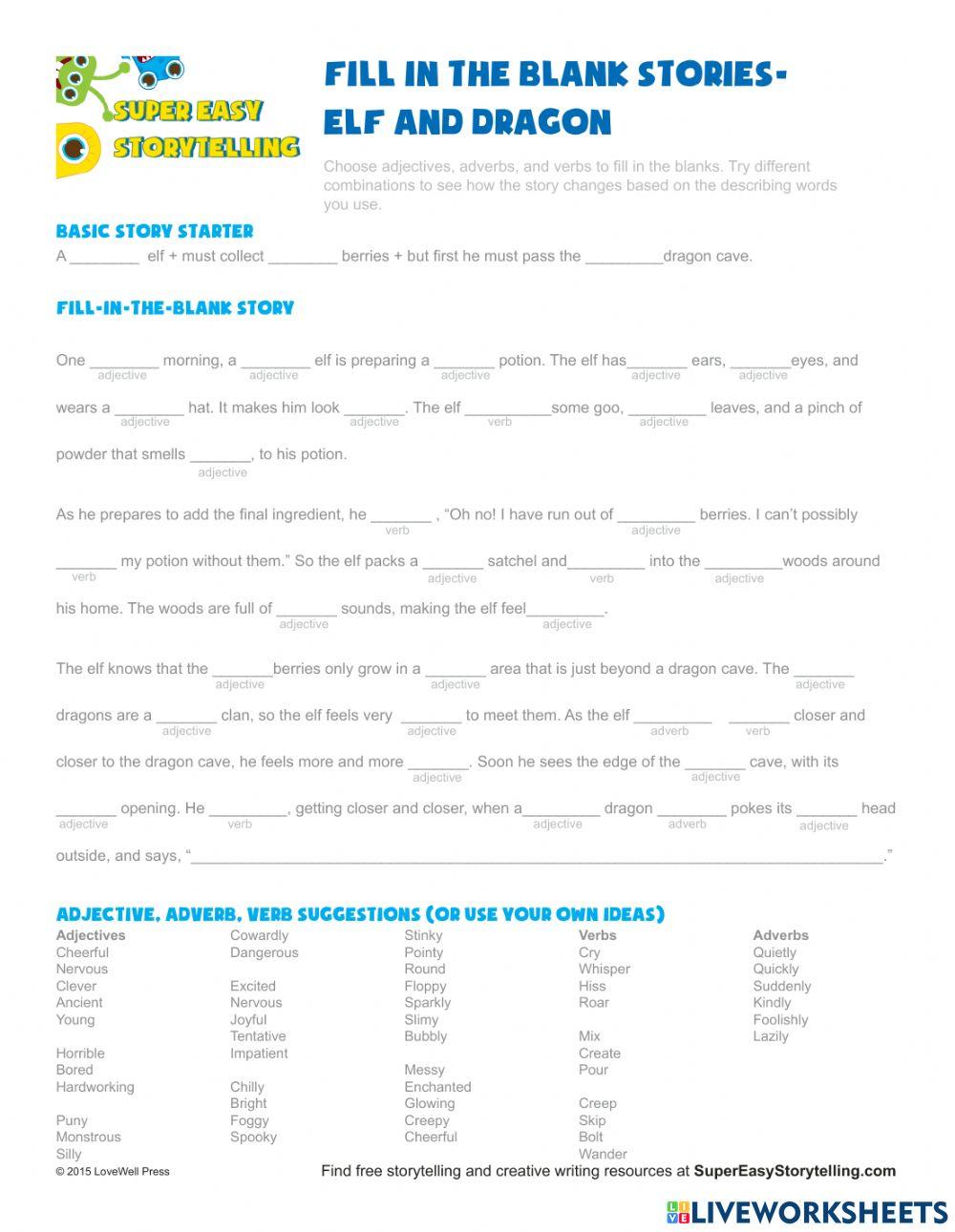 Adjective online worksheet for Intermediate | Live Worksheets