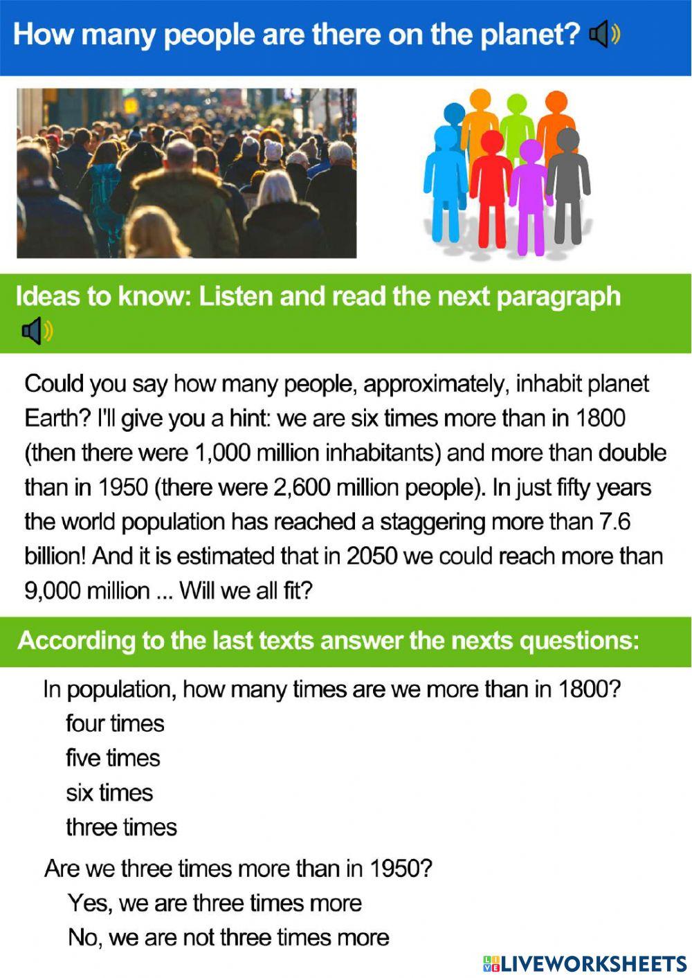 How many people are there on the planet? worksheet | Live Worksheets