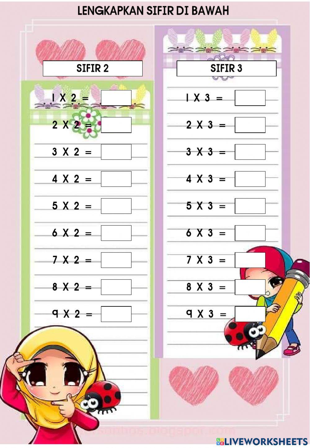 Sifir 2-5 worksheet | Live Worksheets