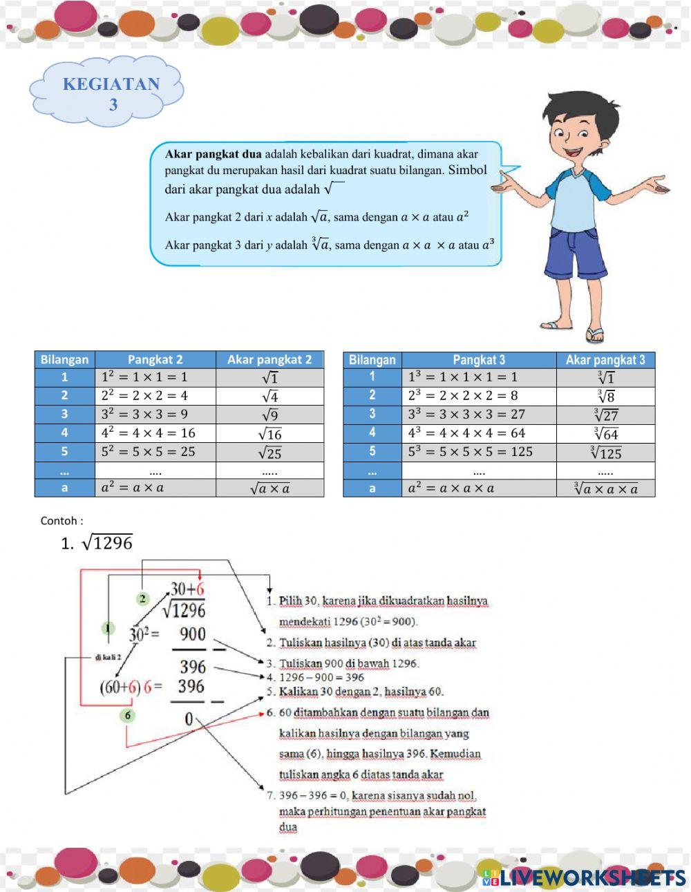 Pangkat dan Akar worksheet | Live Worksheets