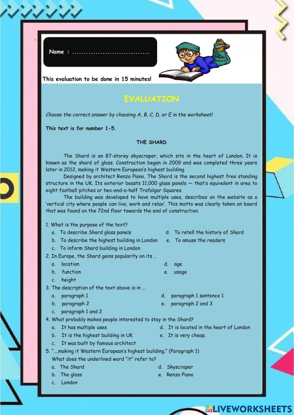 Evaluation interactive worksheet for Grade X | Live Worksheets