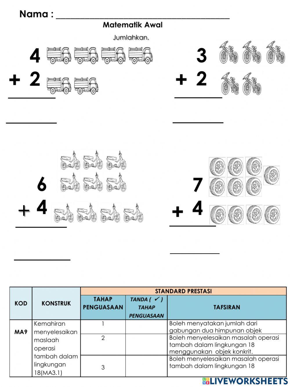 Operasi Tambah 1142086 | Suraiya Han | Live Worksheets