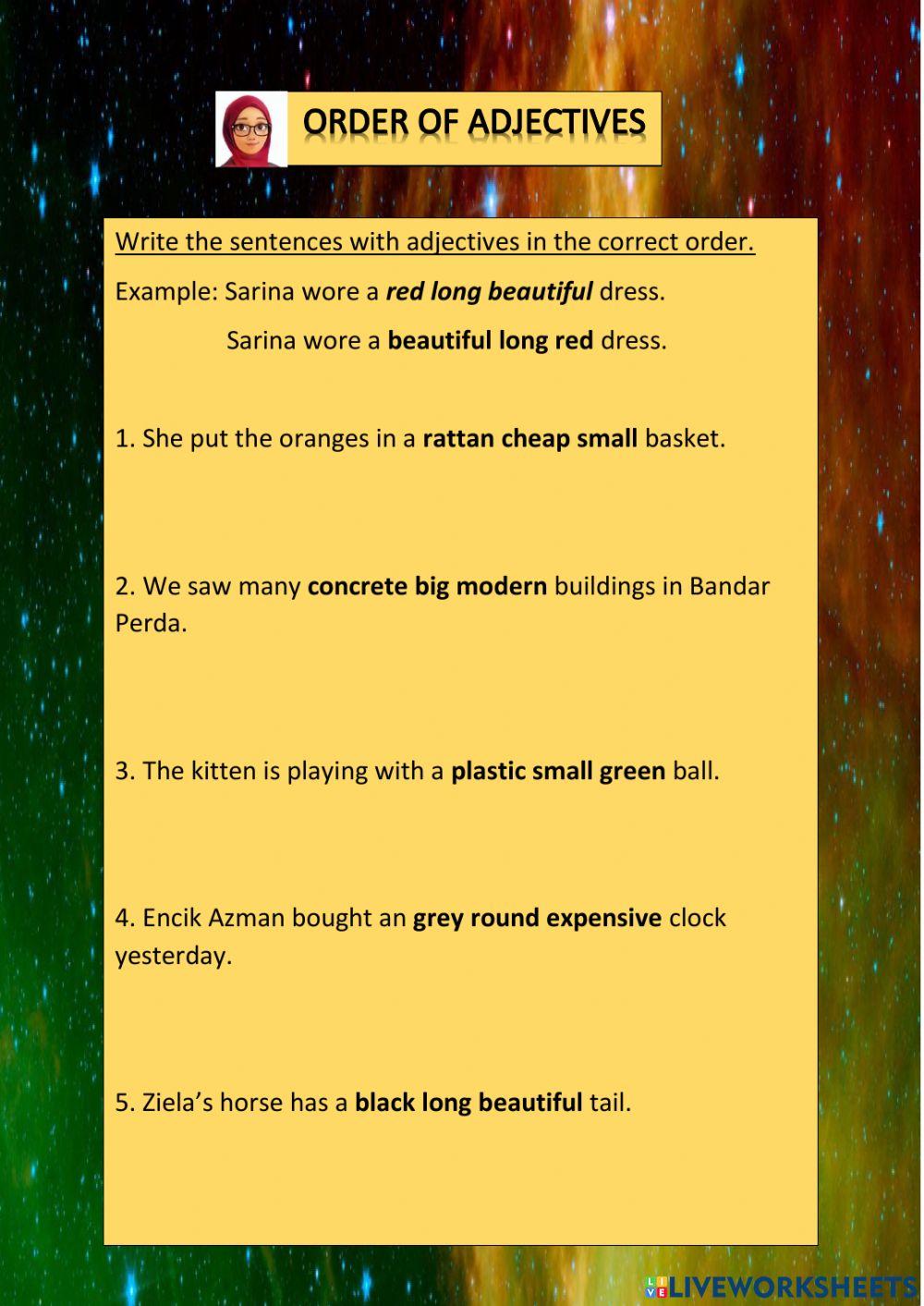 Order of Adjectives online pdf activity for 6 | Live Worksheets
