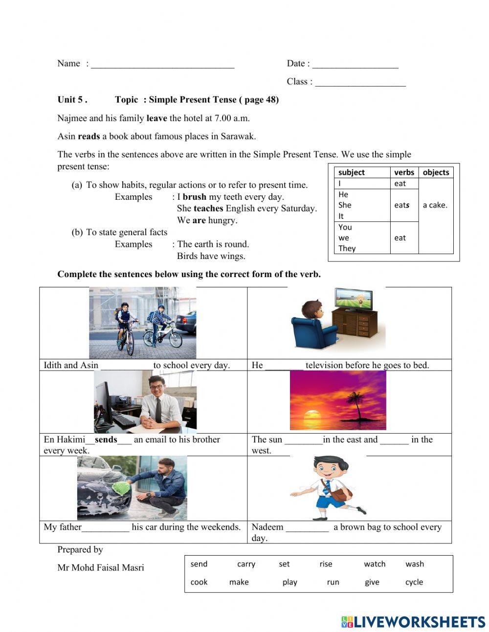 Simple Present Tense interactive activity for Primary 6 | Live Worksheets