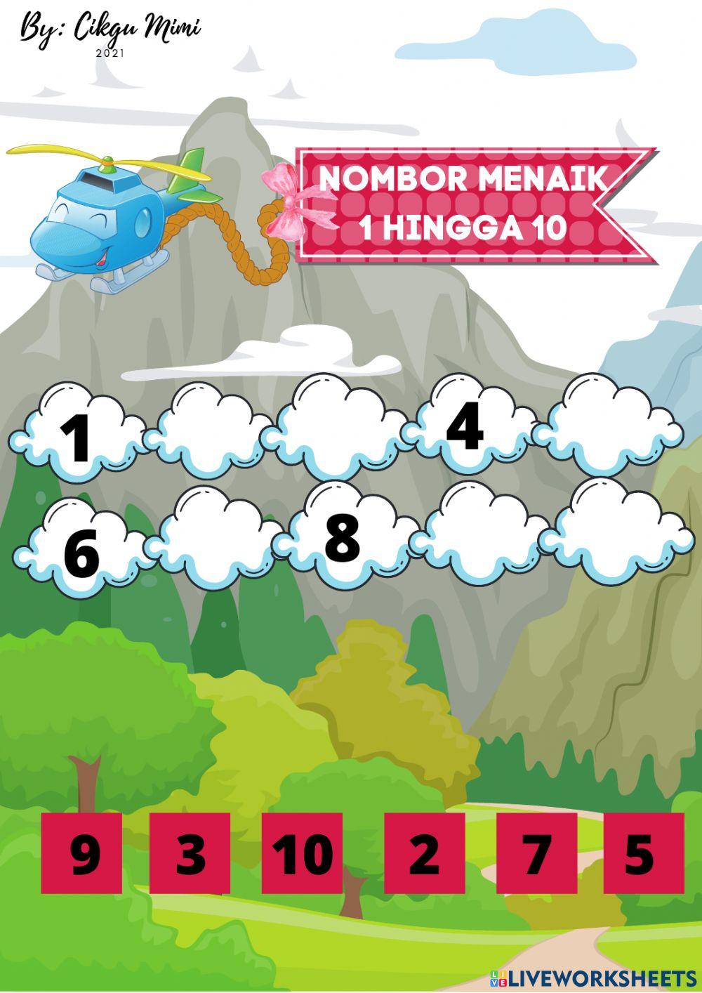 Matematik Nombor Menaik 1-10 worksheet | Live Worksheets