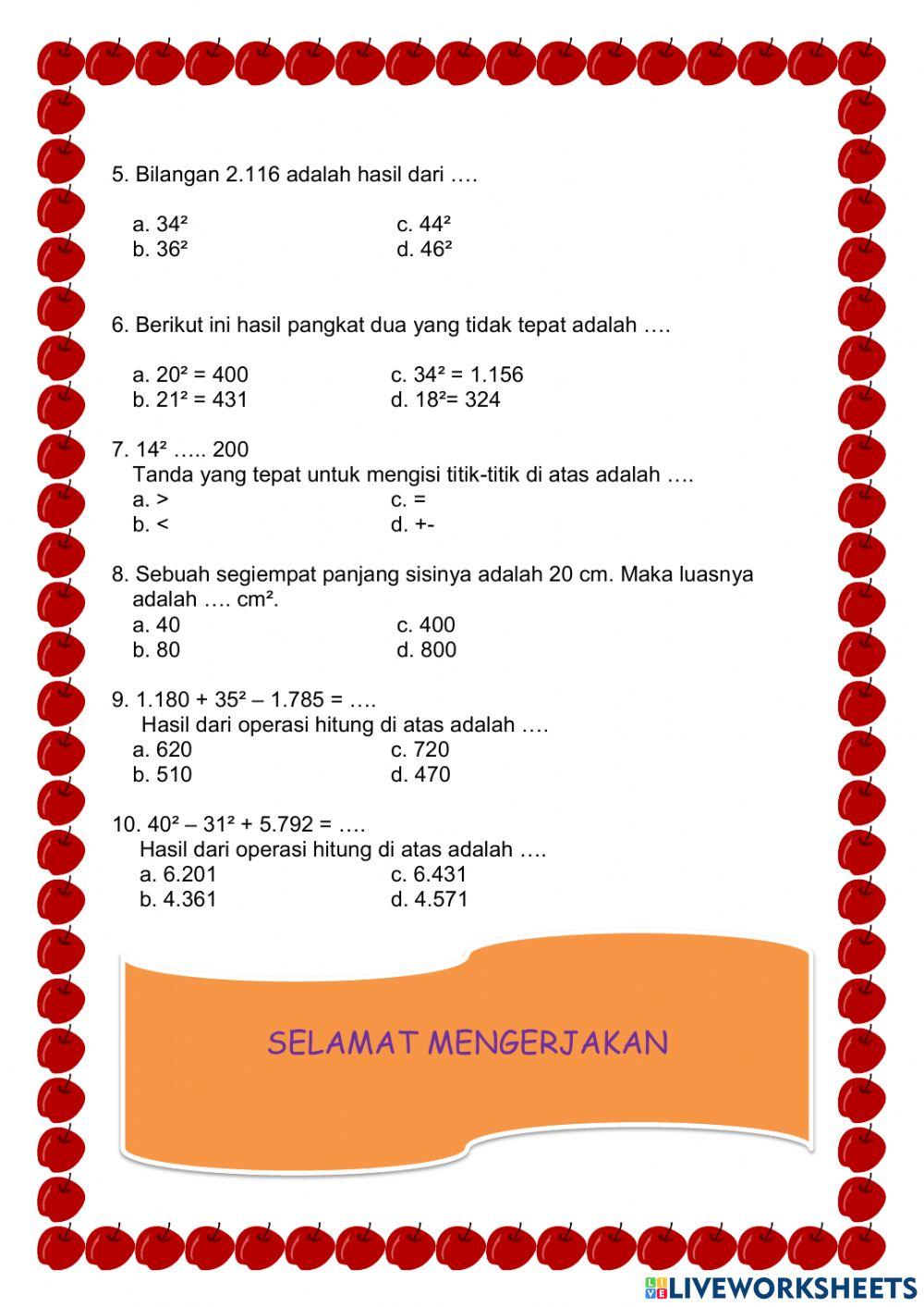 Pangkat dan akar interactive worksheet | Live Worksheets