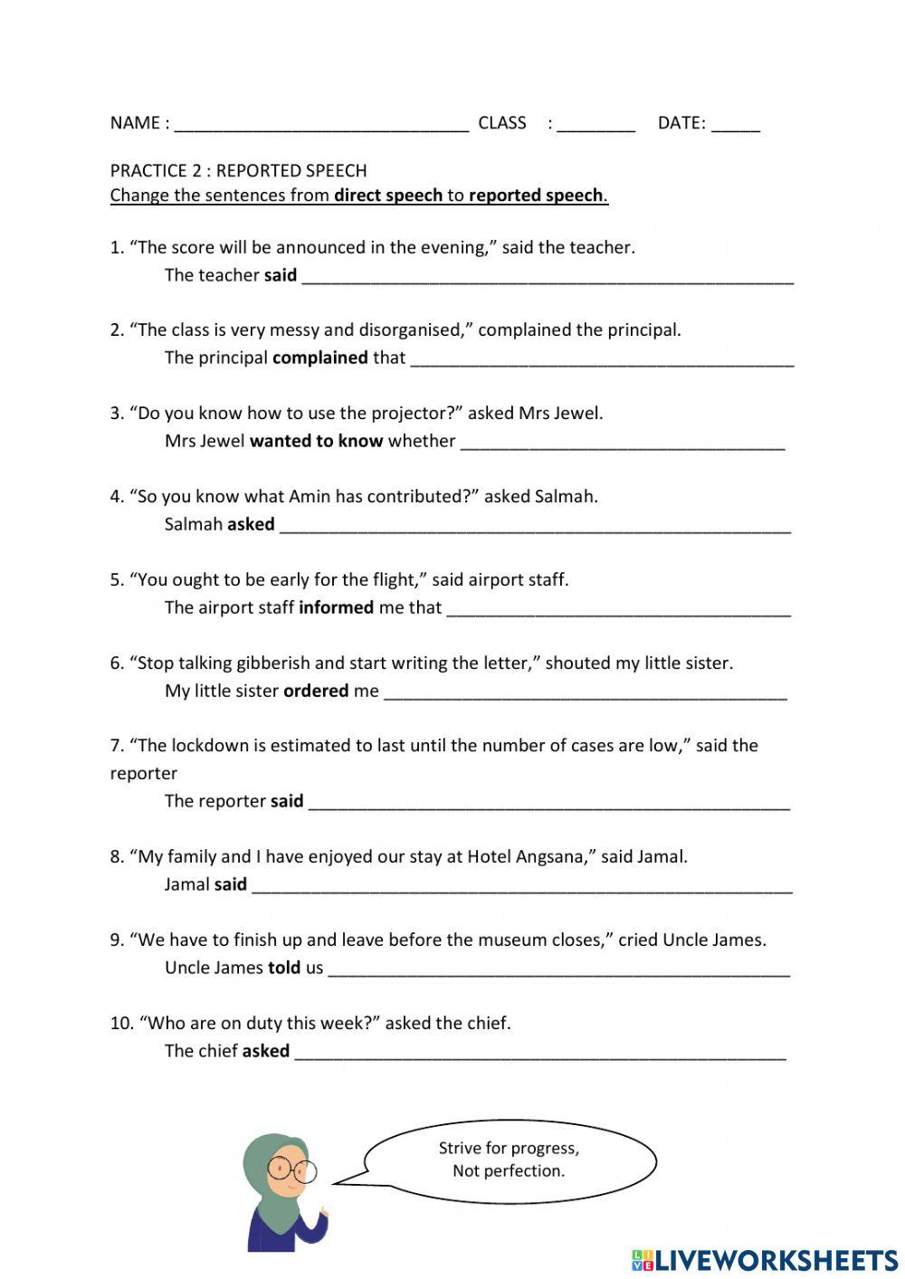 Reported speech | Free Interactive Worksheets | 1142739