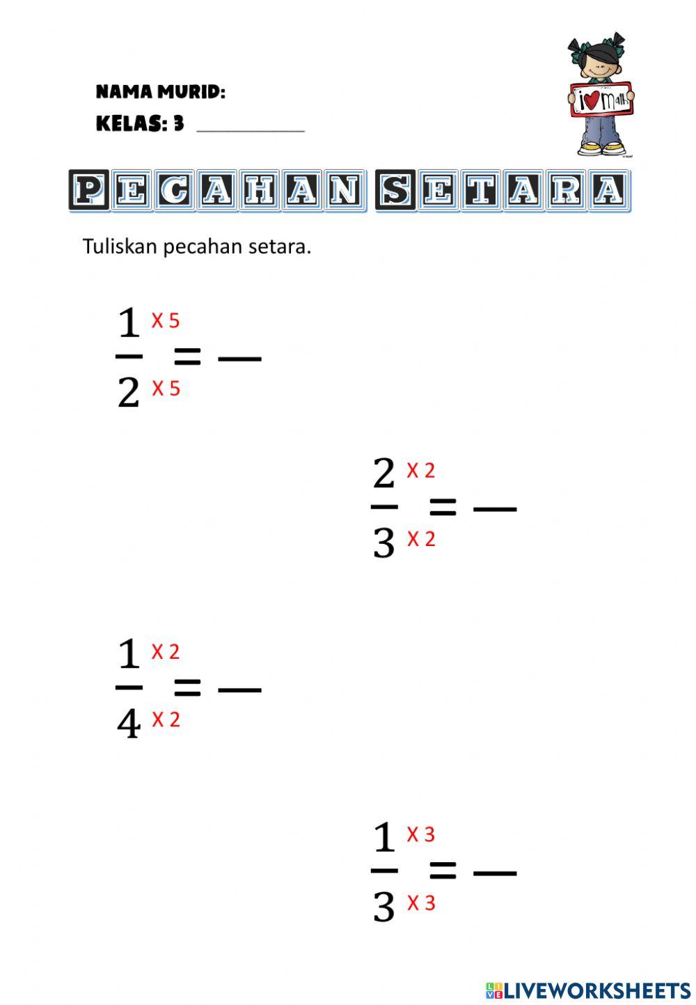 Pecahan Setara interactive activity | Live Worksheets