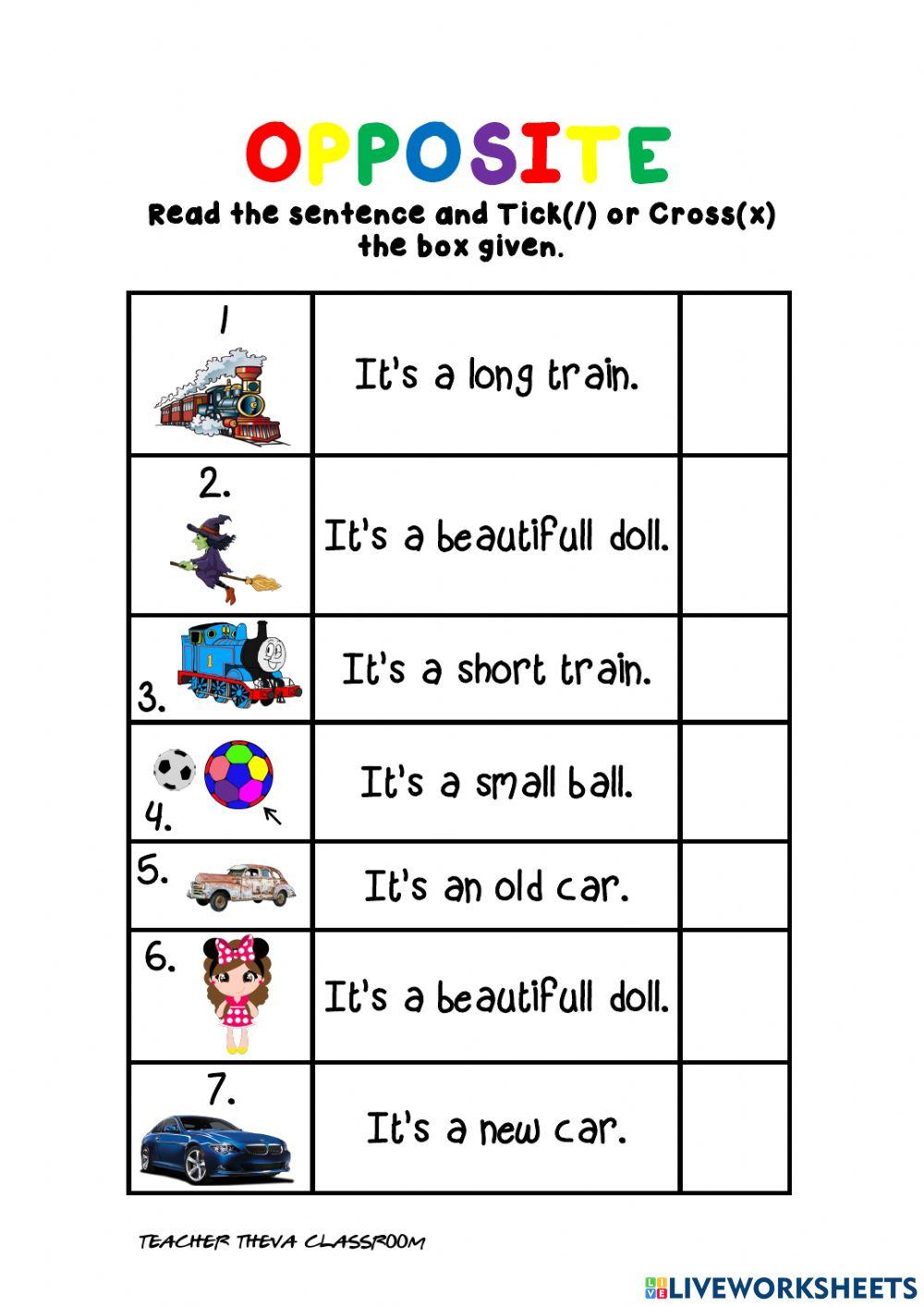 Opposite online worksheet for 1 | Live Worksheets