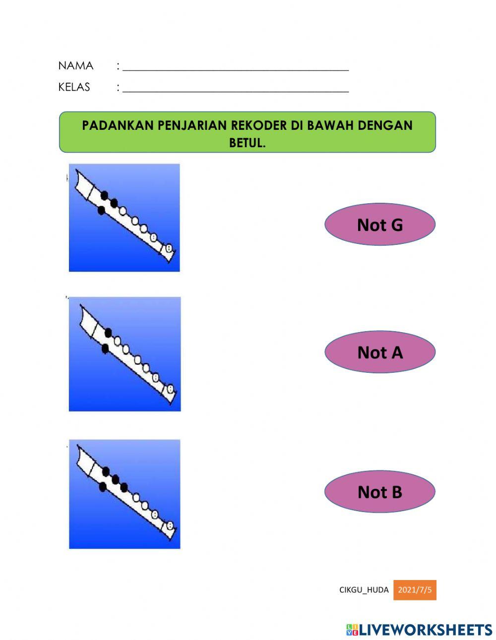 Penjarian Rekoder exercise | Live Worksheets