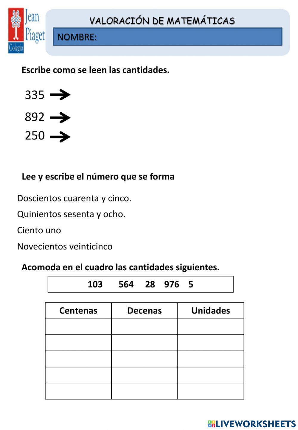 Valoración Exercise Live Worksheets
